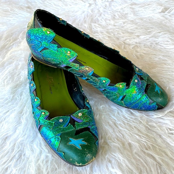 Vintage | Shoes | Green Iridescent Flats With Star Design | Poshmark